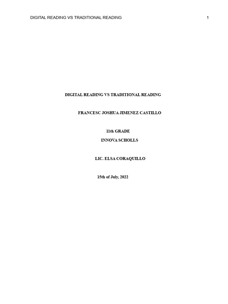 Digital vs Traditional Reading Benefits | PDF | Reading Comprehension ...