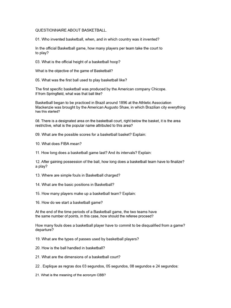 Questionnaire About Basketball | PDF | Basketball Positions | Athletic ...