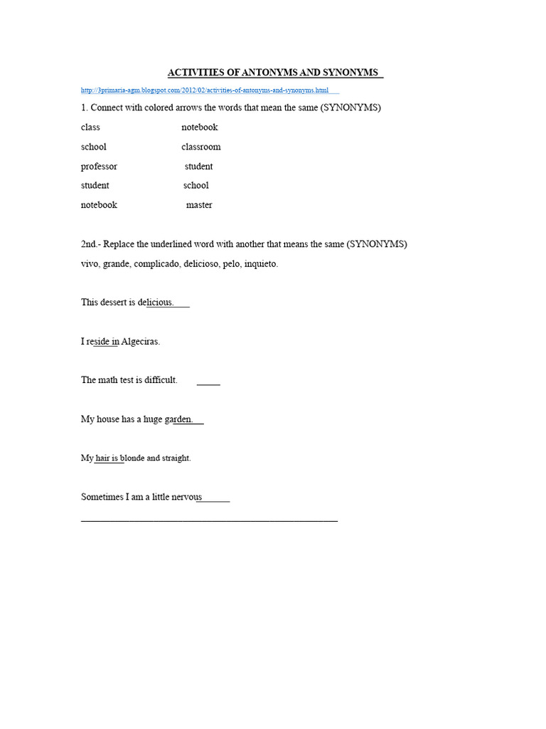 Activities of Antonyms and Synonyms | PDF | Lexical Semantics | Semantics