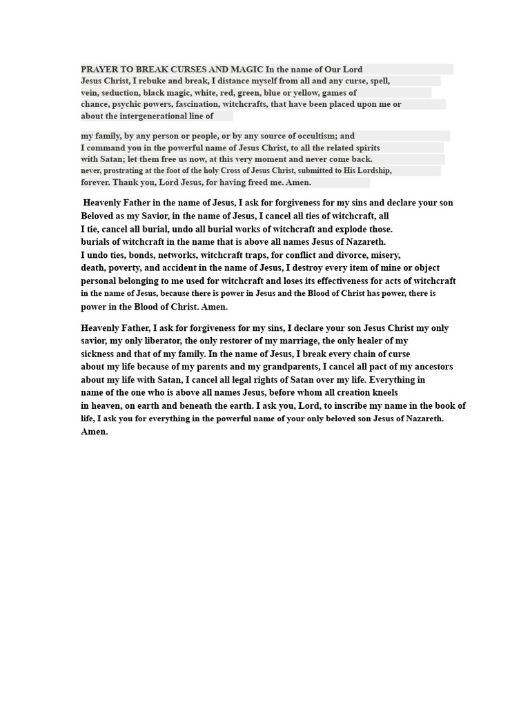 Break Curses and Witchcraft Prayer | PDF