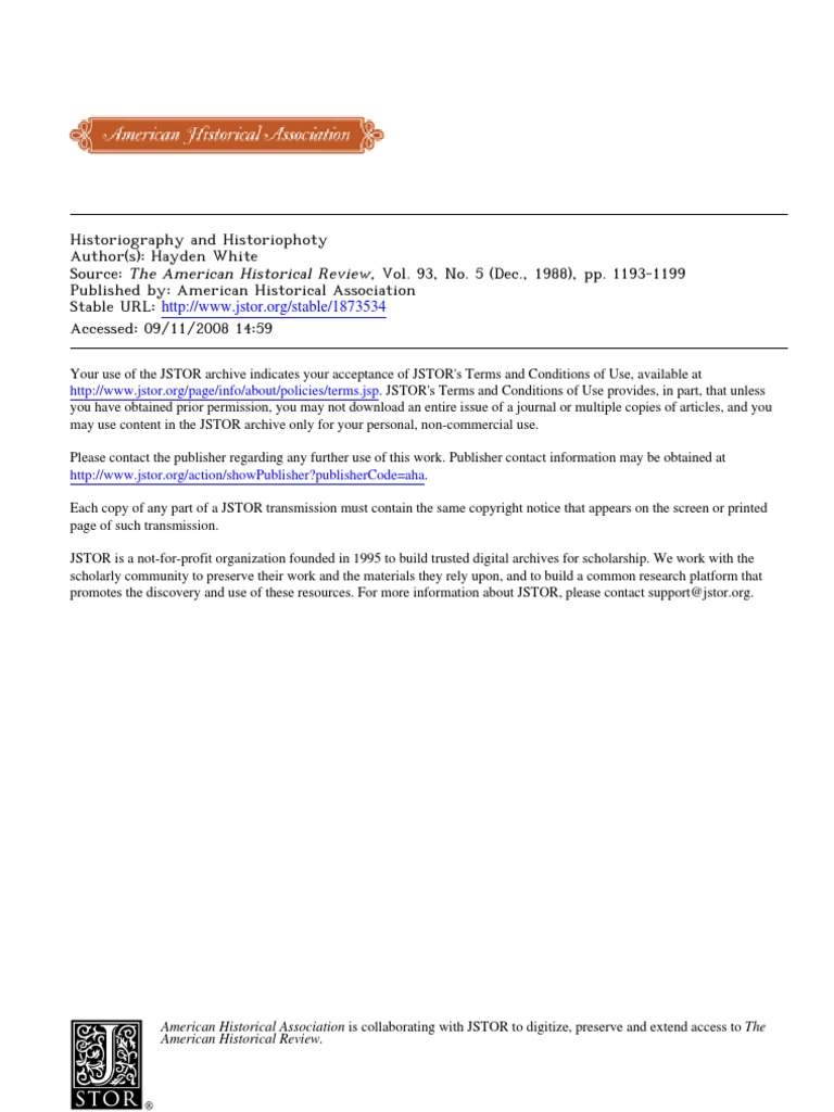 Hayden White - Historiography and Historiophoty | PDF | Representation (Arts) | Narrative