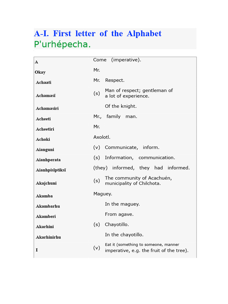 Purépecha Language Alphabet Guide | PDF