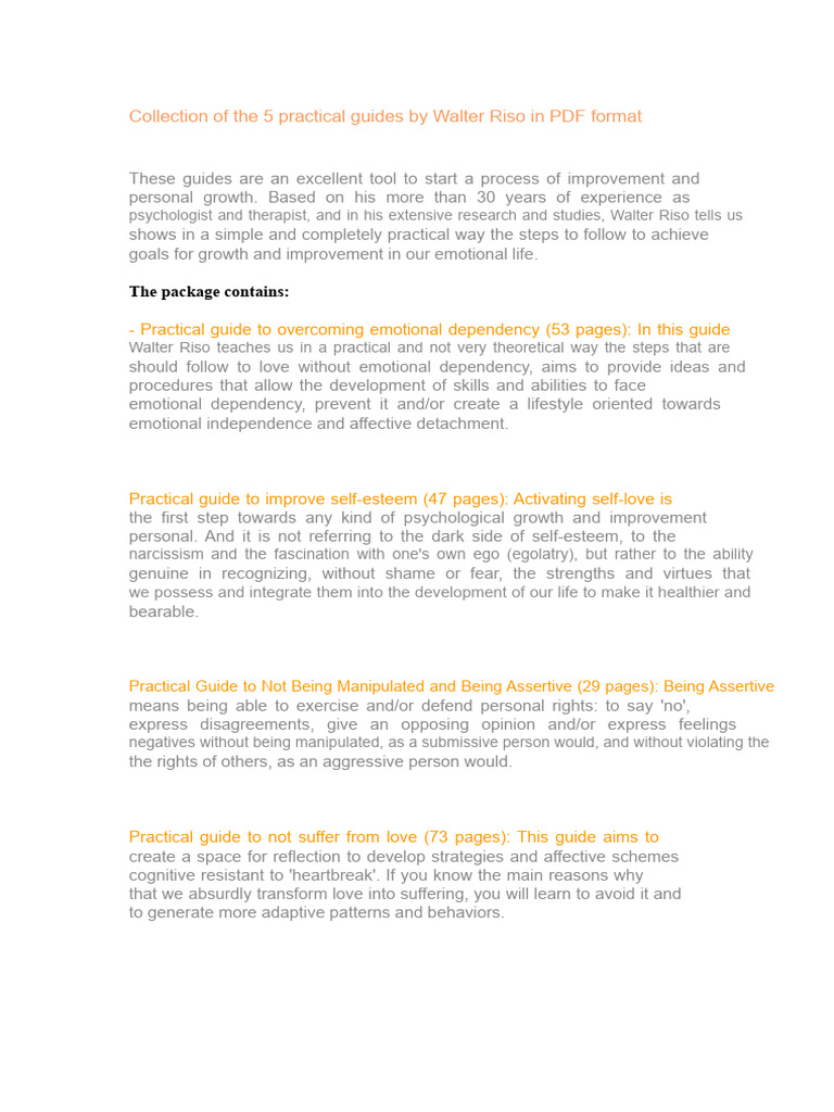 Collection of The 5 Practical Guides by Walter Riso | PDF | Self Esteem ...