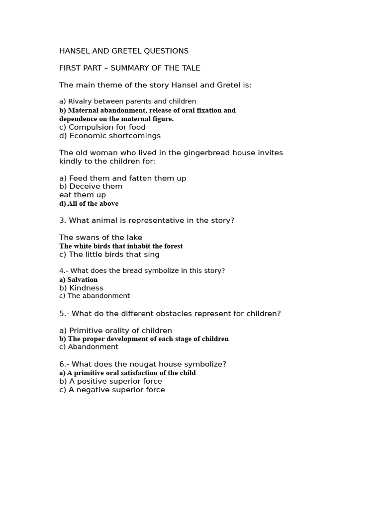 Questions Hansel and Gretel Alice | PDF