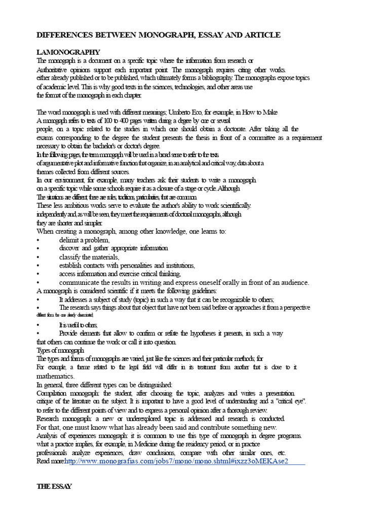 Monograph vs Essay: Key Differences | PDF | Essays