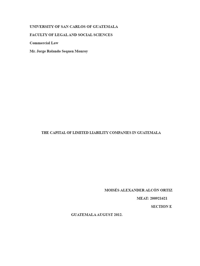 The Capital of Limited Liability Companies in Guatemala | PDF | Limited ...