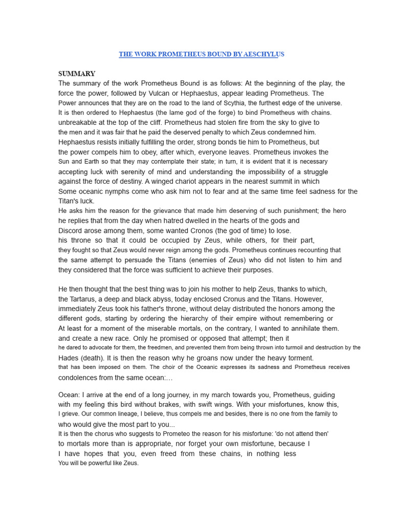 Aeschylus' Prometheus Bound Summary | PDF | Oedipus | Sophocles
