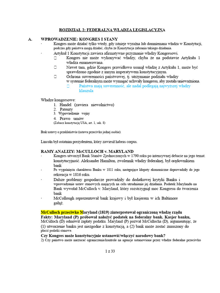 Rozdział 2 NOTATKI Chemerinsky | PDF