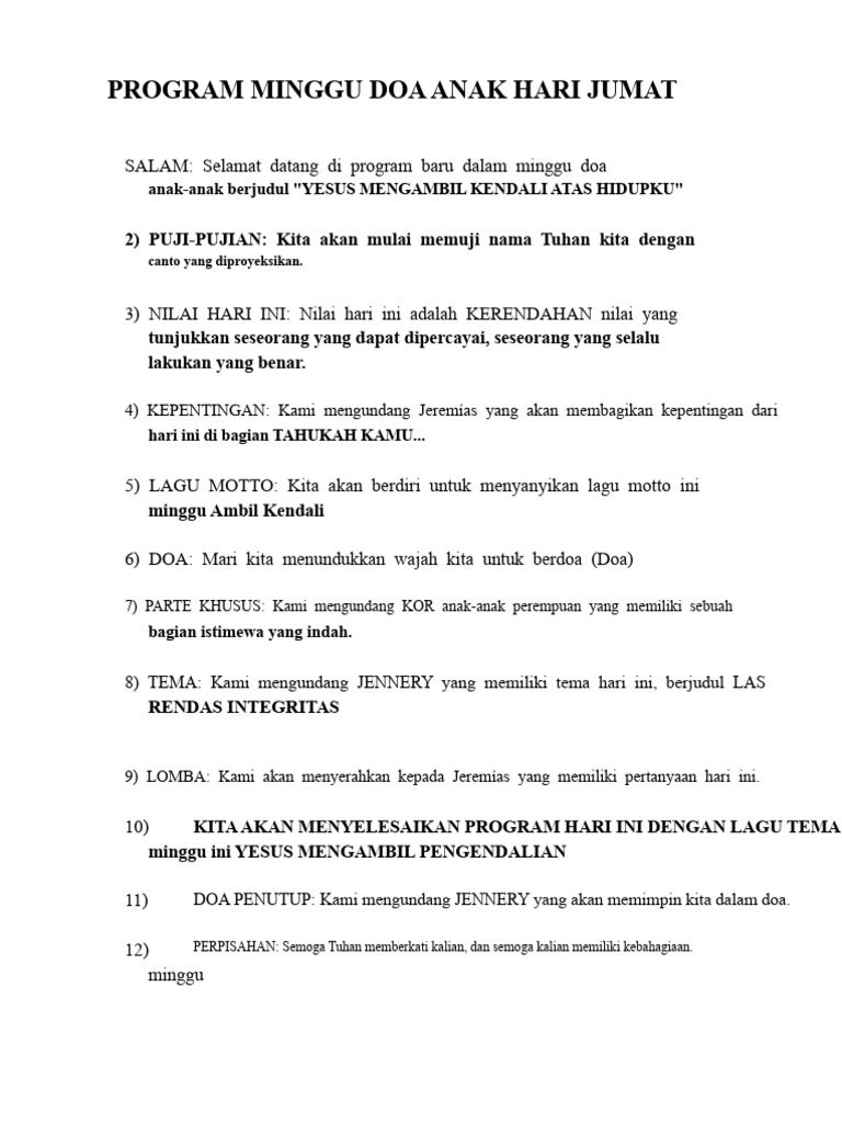 Program Doa Minggu Anak-Anak | PDF