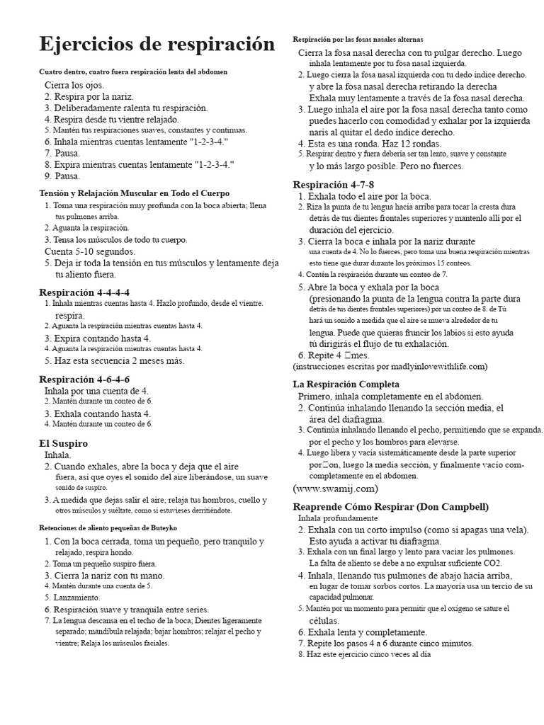Ejercicios de Respiración | PDF | Boca | Fisiologia Animal
