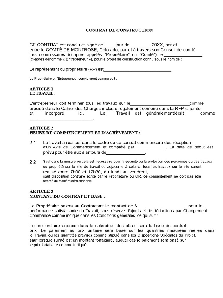 Contrat de Construction Montrose, Colorado | PDF | Assurance ...
