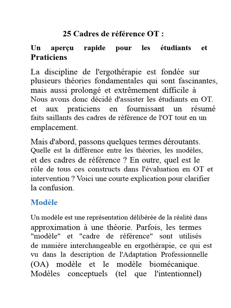 25 Cadres de Référence en Ergothérapie | PDF | Invalidité | Spiritualité