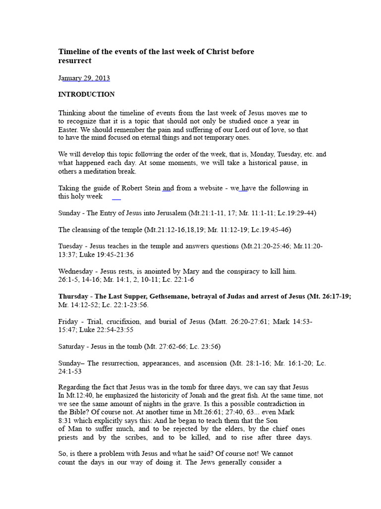 Timeline of the events of the last week of Christ before resurrecting ...