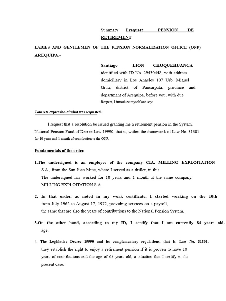 Retirement Pension Request Submission | PDF