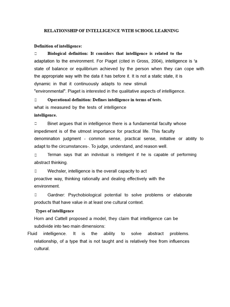 Relationship Between Intelligence and School Learning | PDF ...