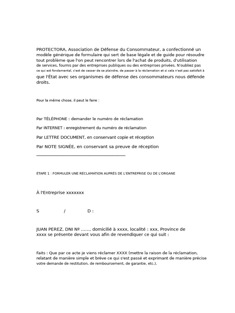 Modèle de Plainte Loi 24240 | PDF | Loi | Justice