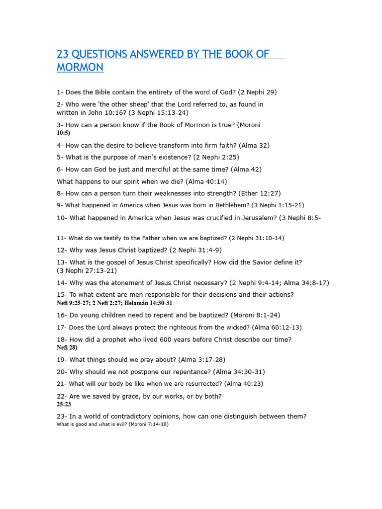 23 Questions from the Book of Mormon | PDF