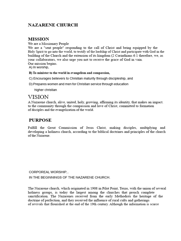 Nazarene Church Mission and History | PDF | Disciple (Christianity ...
