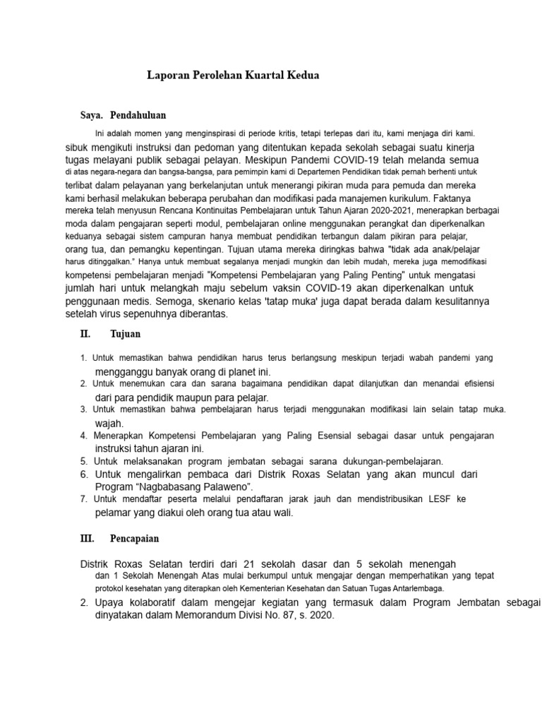 Laporan Pencapaian Kuartal Kedua | PDF