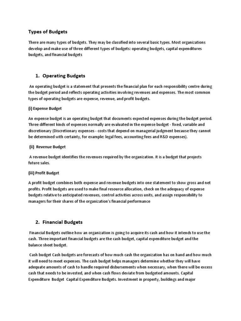 Types Of Budget PDF Expense Budget