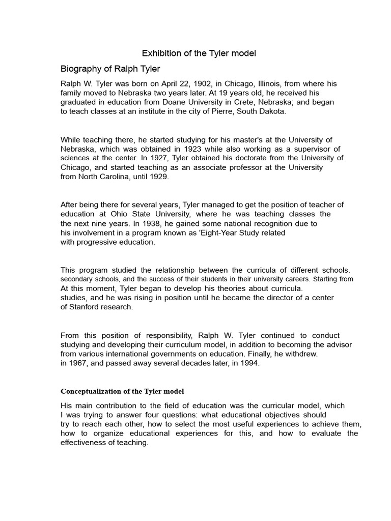 Exposition of The Tyler Model | PDF | Evaluation | Learning