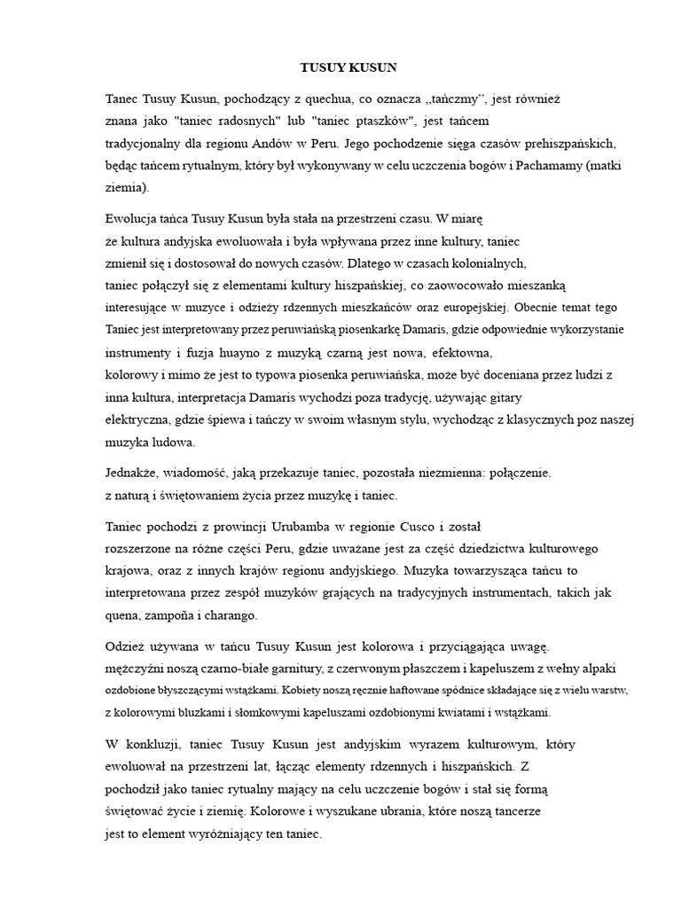 TUSUY KUSUN - Informacje Kulturowe | PDF