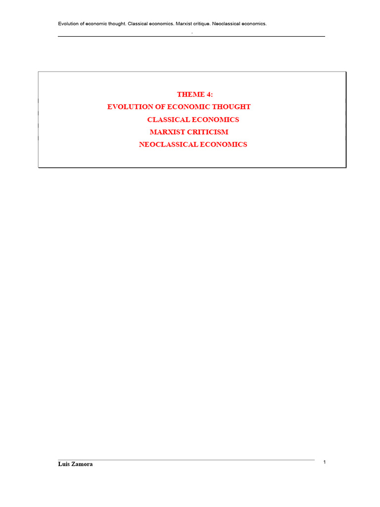 Theme 4. Evolution of Economic Thought. Classical Economics. Marxist ...
