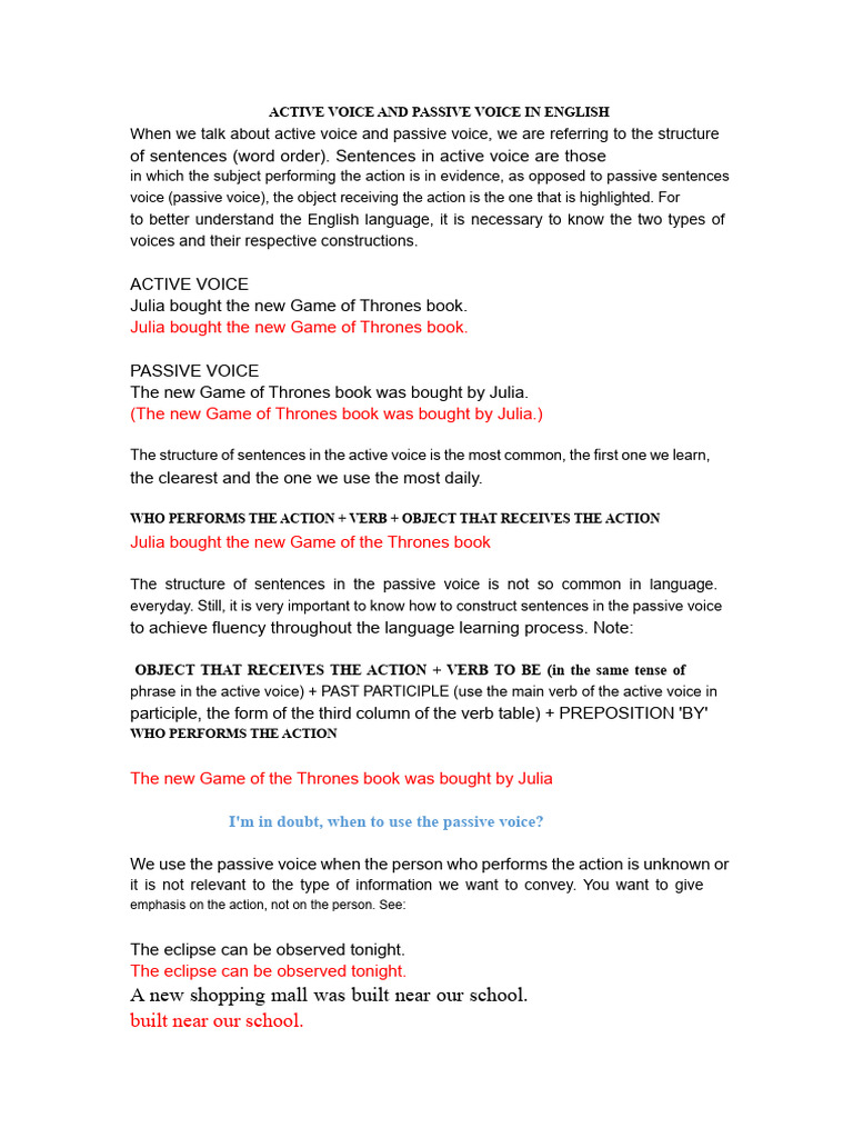 Active Voice and Passive Voice in English | PDF