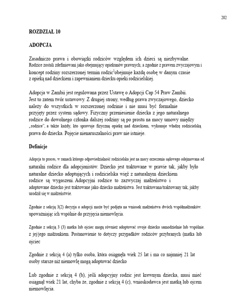 Prawo Rodzinne W Zambii - Rozdział 10 - Adopcja | PDF