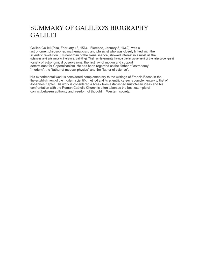 Summary of Galileo Galilei's Biography | PDF