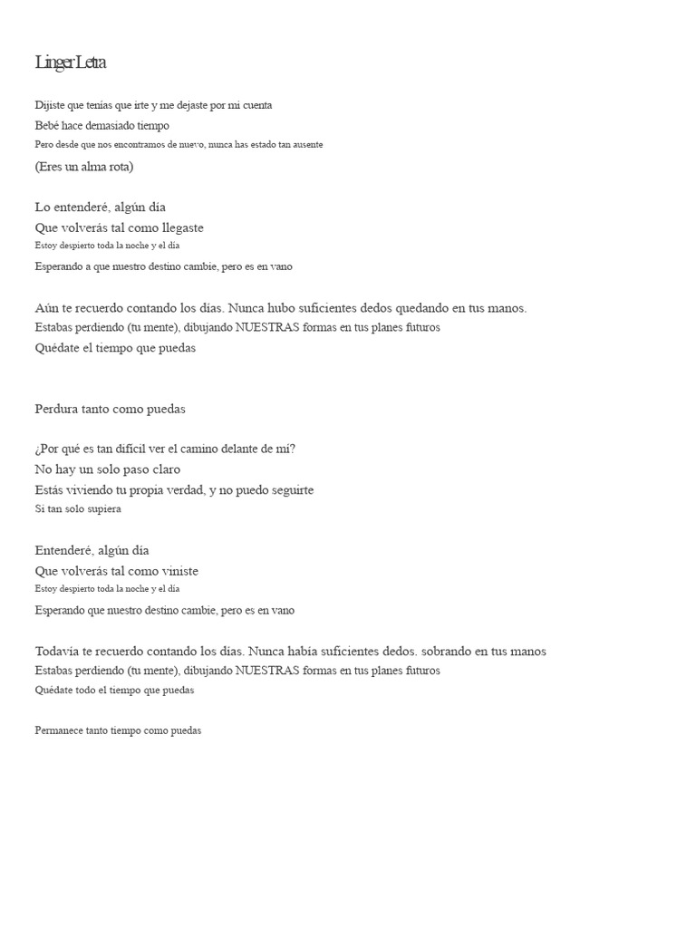 Letras de Linger | PDF