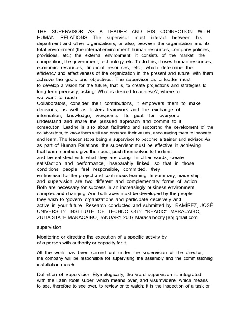 THE SUPERVISOR AS A LEADER AND HIS LINK WITH HUMAN RELATIONS The ...