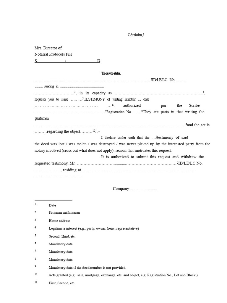 Notarial Testimony Request Form | PDF | Notary Public | Common Law