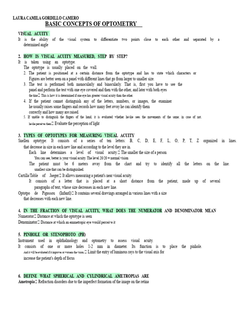 Basic Concepts of Optometry | PDF | Visual Acuity | Eye