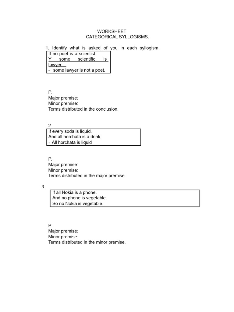 WORKSHEET 9. CATEGORICAL SYLLOGISMS. | PDF | Logic | Deductive Reasoning