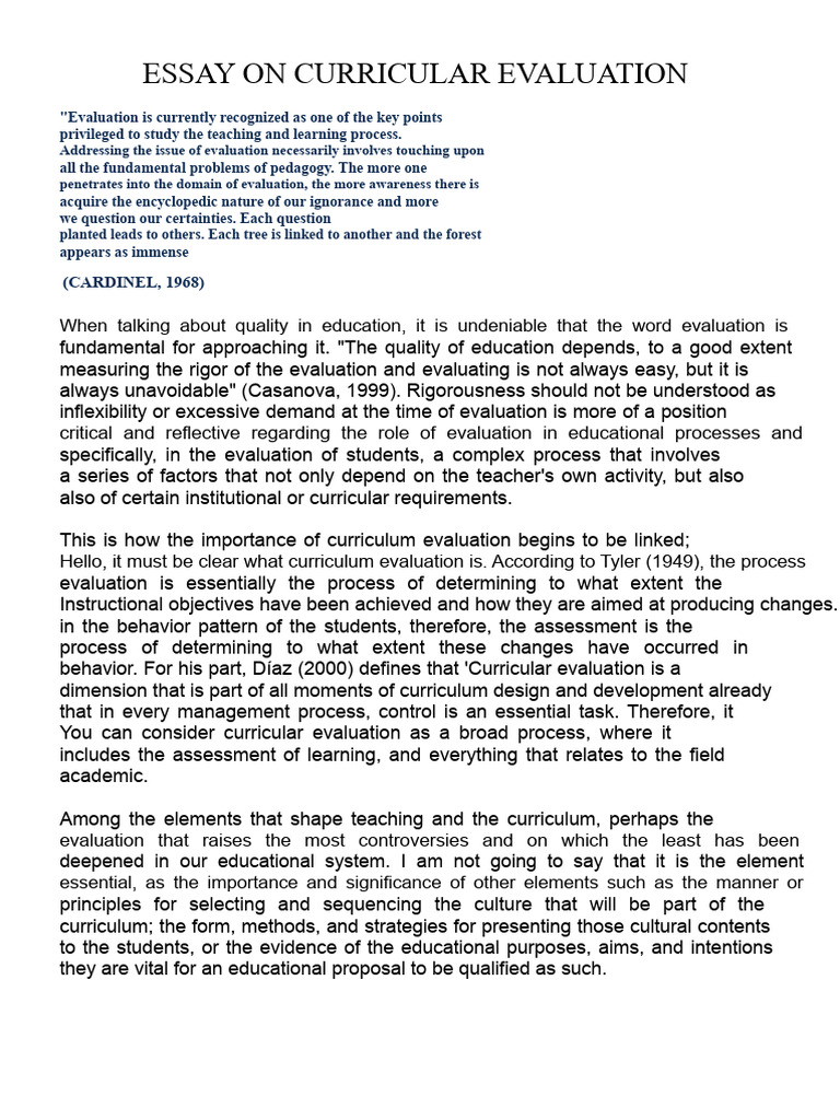 Essay On Curricular Evaluation | PDF | Curriculum | Evaluation