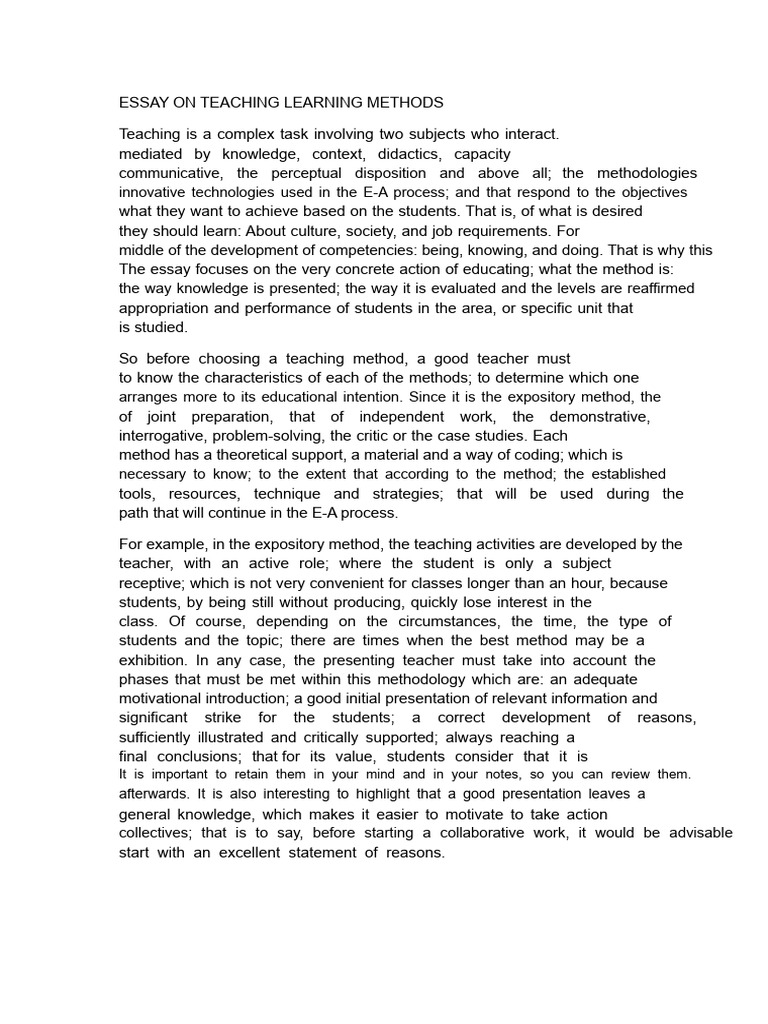 ESSAY-ON-TEACHING-LEARNING-METHODS | PDF | Knowledge | Methodology