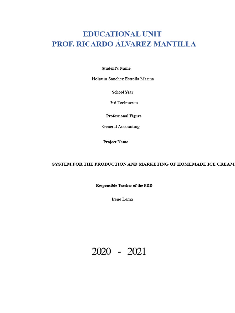 EDUCATIONAL UNIT Ice Cream Project | PDF | Ice Cream | Foods