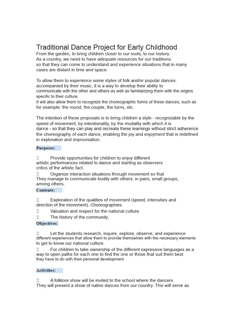 Traditional Dance Project For Early Childhood Level | PDF | Dances ...