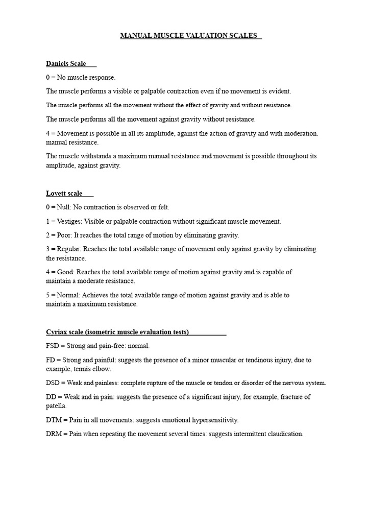 Manual Muscle Rating Scales | PDF