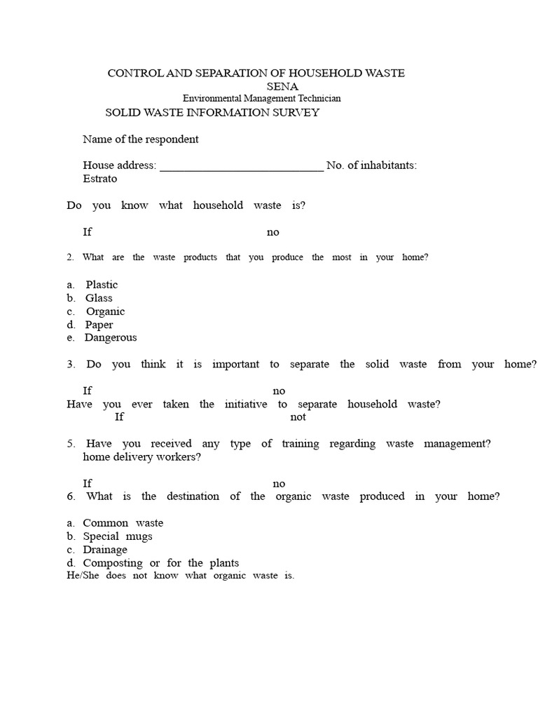 Household Waste Management Survey | PDF