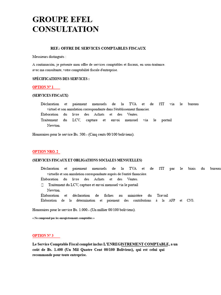 Offre de Services Comptables et Fiscaux | PDF | Comptabilité | Économie