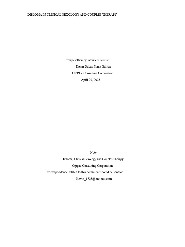 Couples Therapy Interview Format Guide | PDF | Psychotherapy | Intimate ...