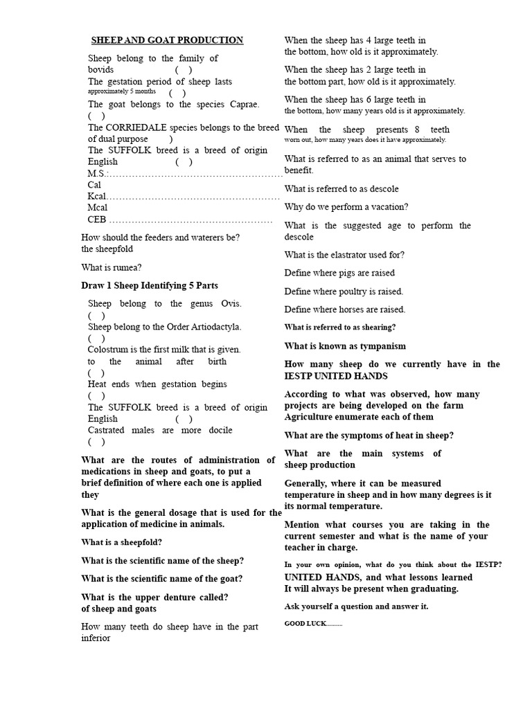 Sheep And Goat Production Exam Vi Pdf Sheep Domesticated Animals
