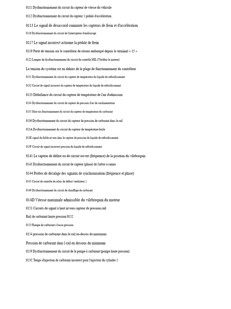 Liste Code Defaut Iveco Daily