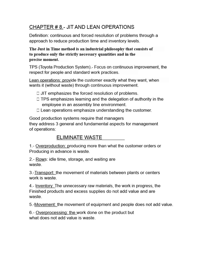 JIT and Lean Operations Explained | PDF | Lean Manufacturing | Inventory
