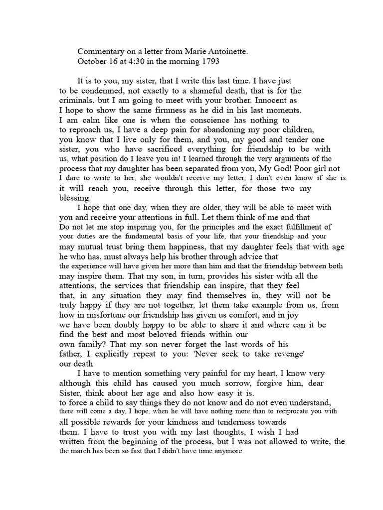 Marie Antoinette's Final Letter Analysis | PDF | Forgiveness
