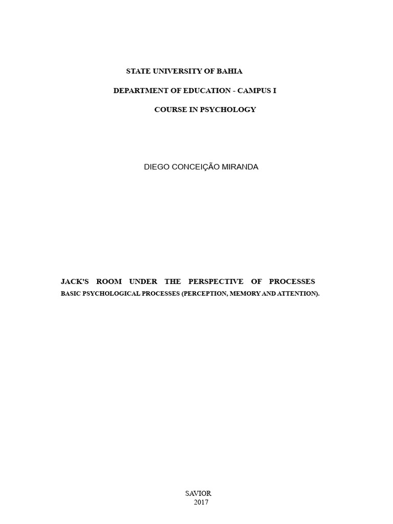 Jack's Room Under The Perspective of Basic Psychological Processes (P, M & A) | PDF | Perception ...