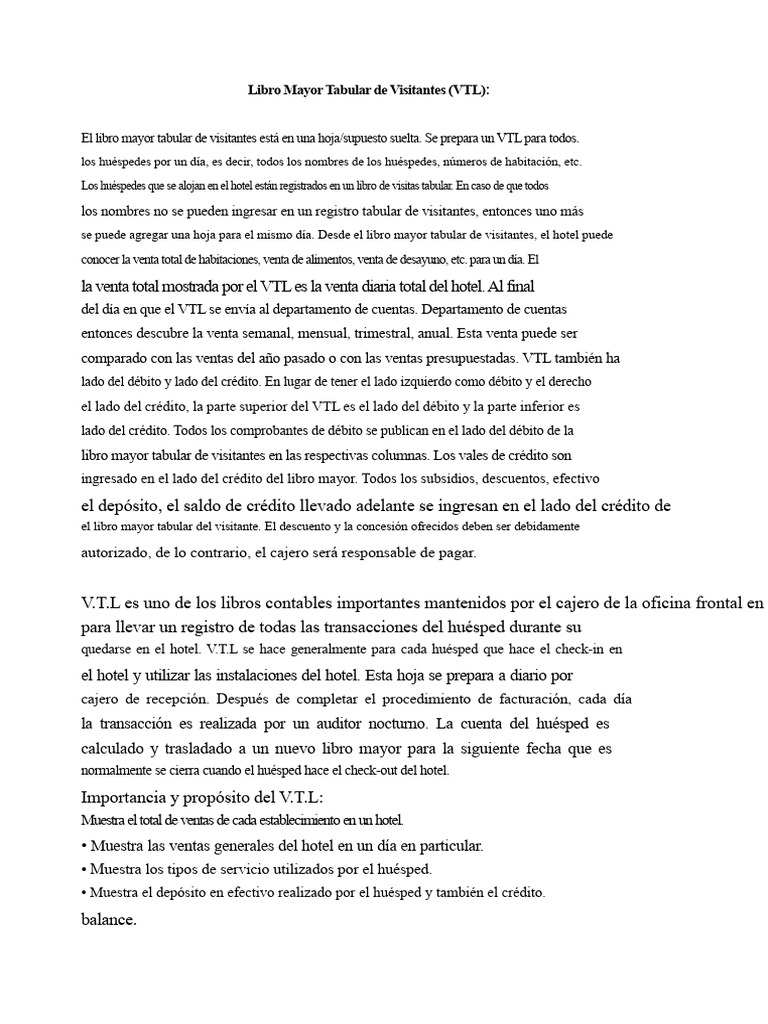 Libro Mayor Tabular de Visitantes en Hoteles | PDF | Contabilidad ...