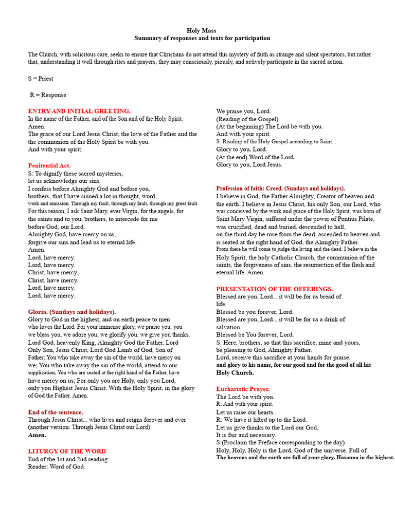 English Holy Mass Participation Guide | PDF | Mass (Liturgy) | Eucharist
